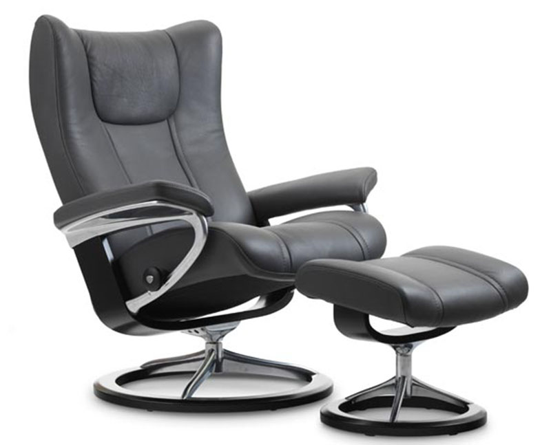 Stressless Wing Classic Wood Base Recliner Chair and Ottoman by Ekornes ...